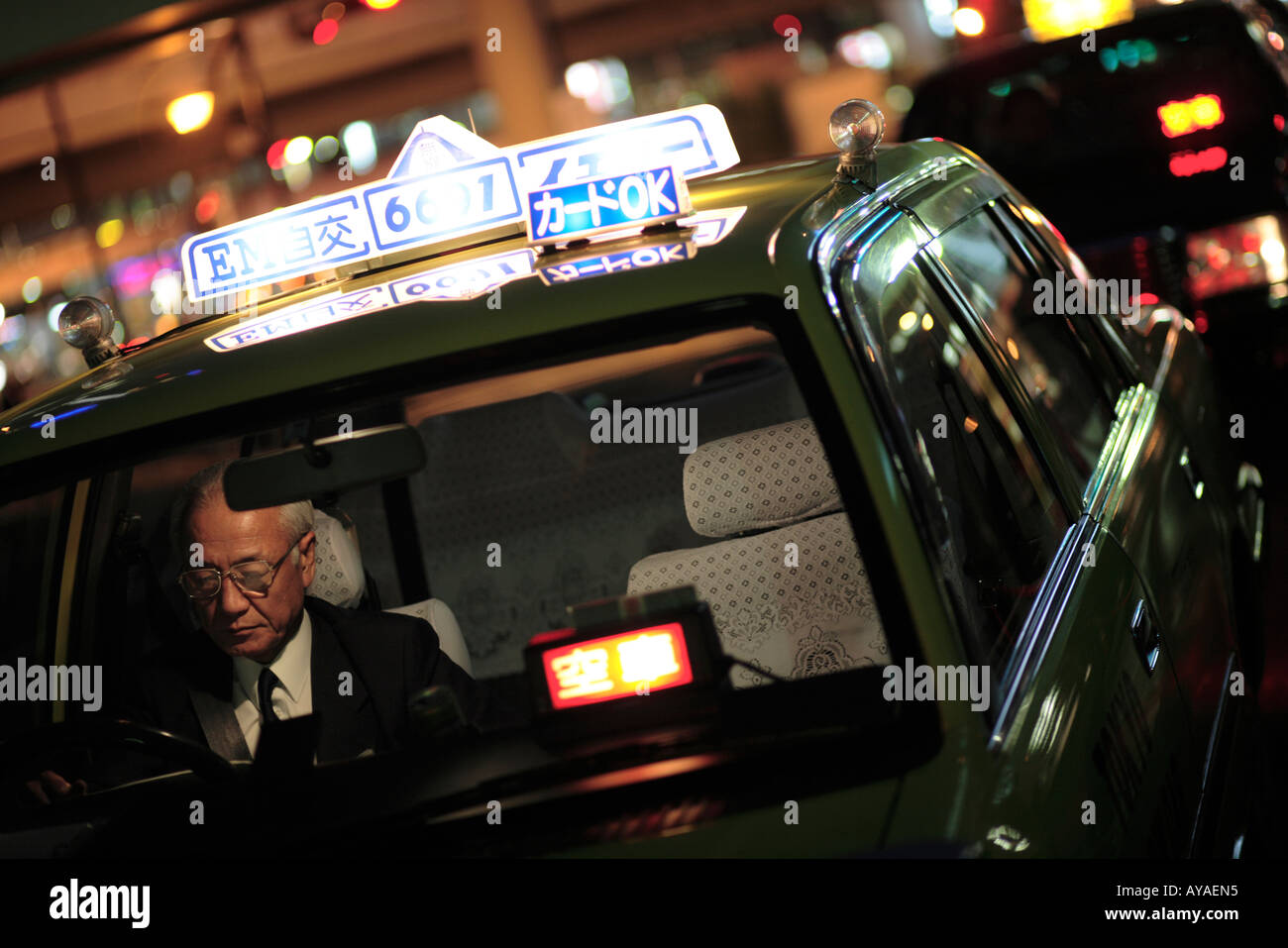 Asia Tokyo Japan Taxi driver waiting in queue in Akasaka District at ...