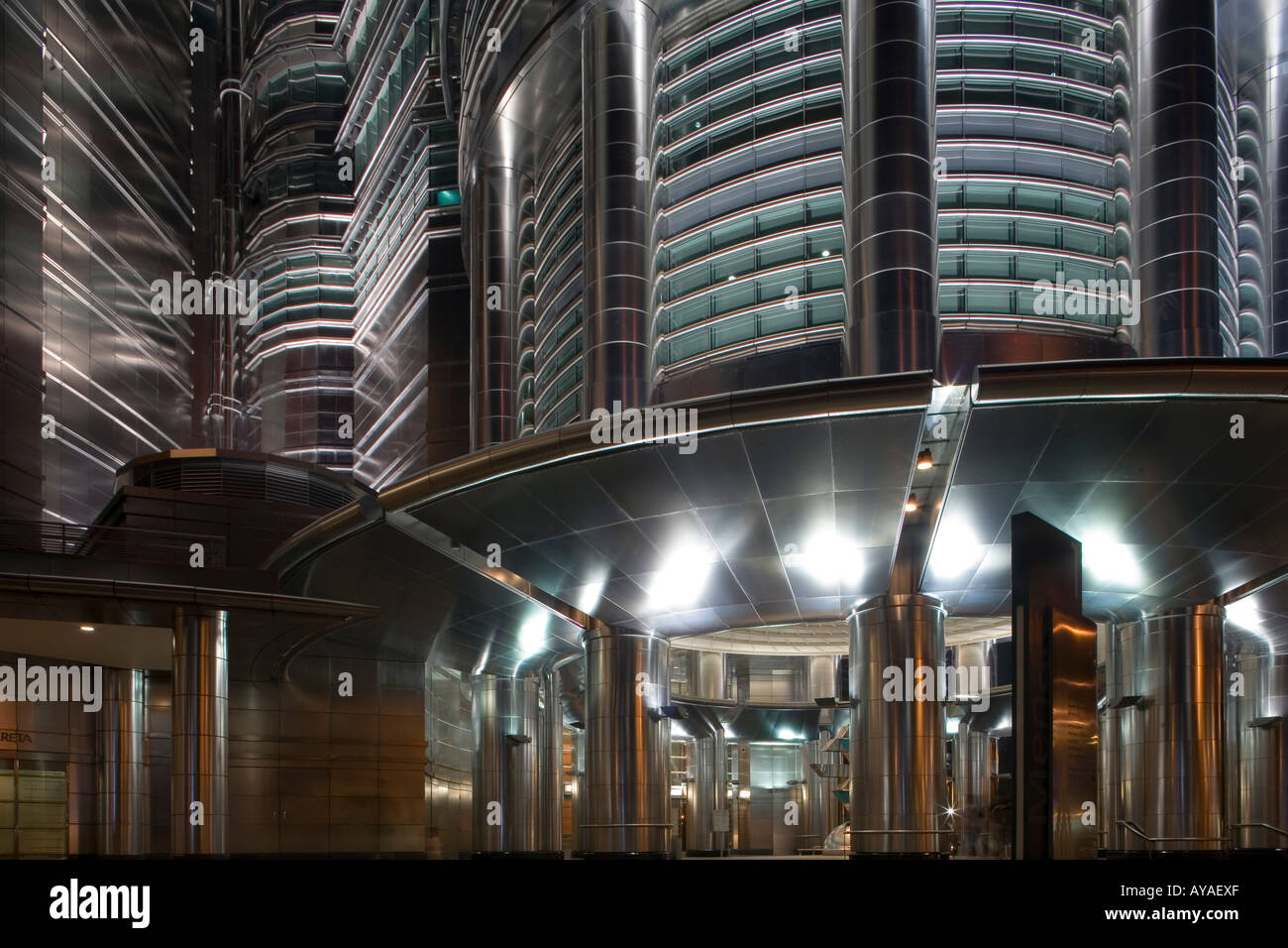 Malaysia Kuala Lumpur View of metallic base of 88 story tall Petronas ...