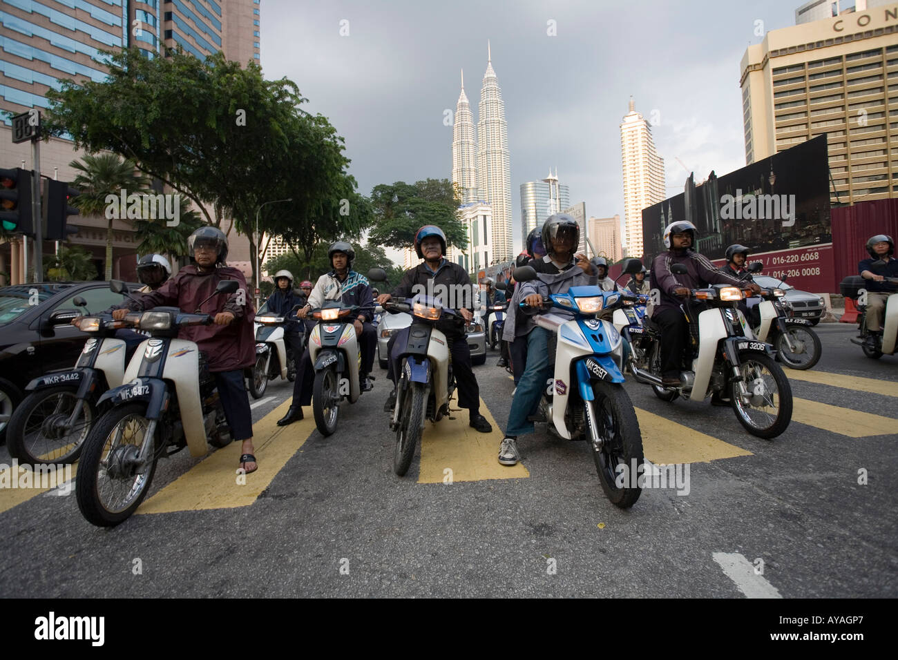 Malaysia Kuala Lumpur Rush hour traffic in downtown city streets Stock ...