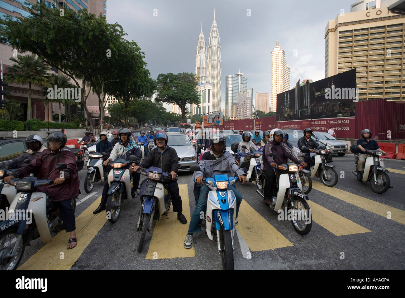 Malaysia Kuala Lumpur Rush hour traffic in downtown city streets Stock ...