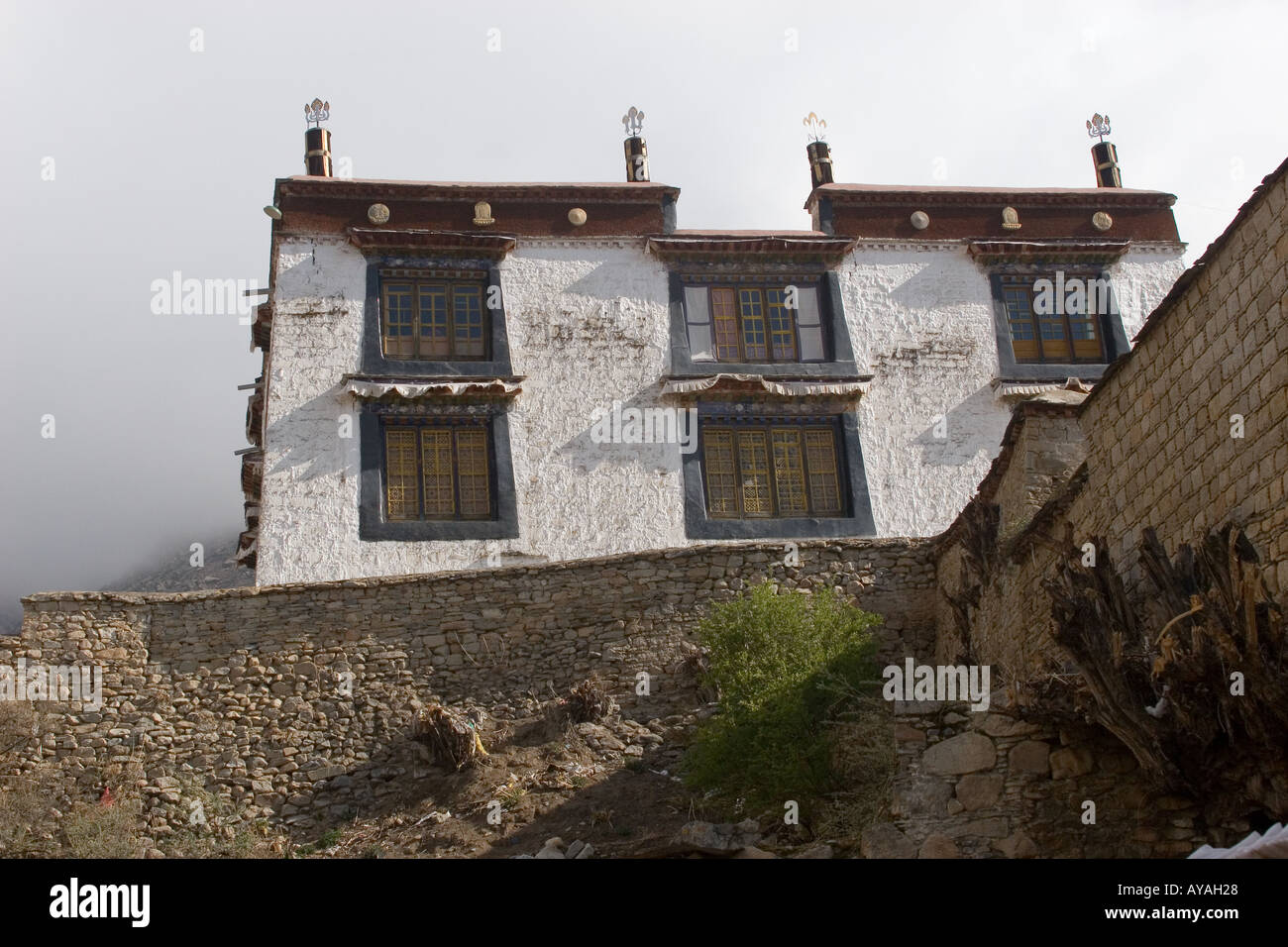 Stone wall and a section of the Drepung Monastary in Tibet The Drepung ...