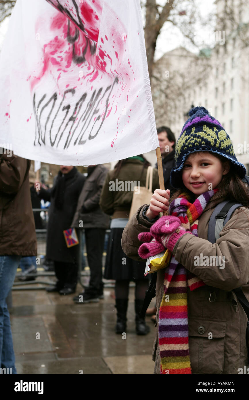 Young girl protesting during demonstration in Whitehall during passage ...