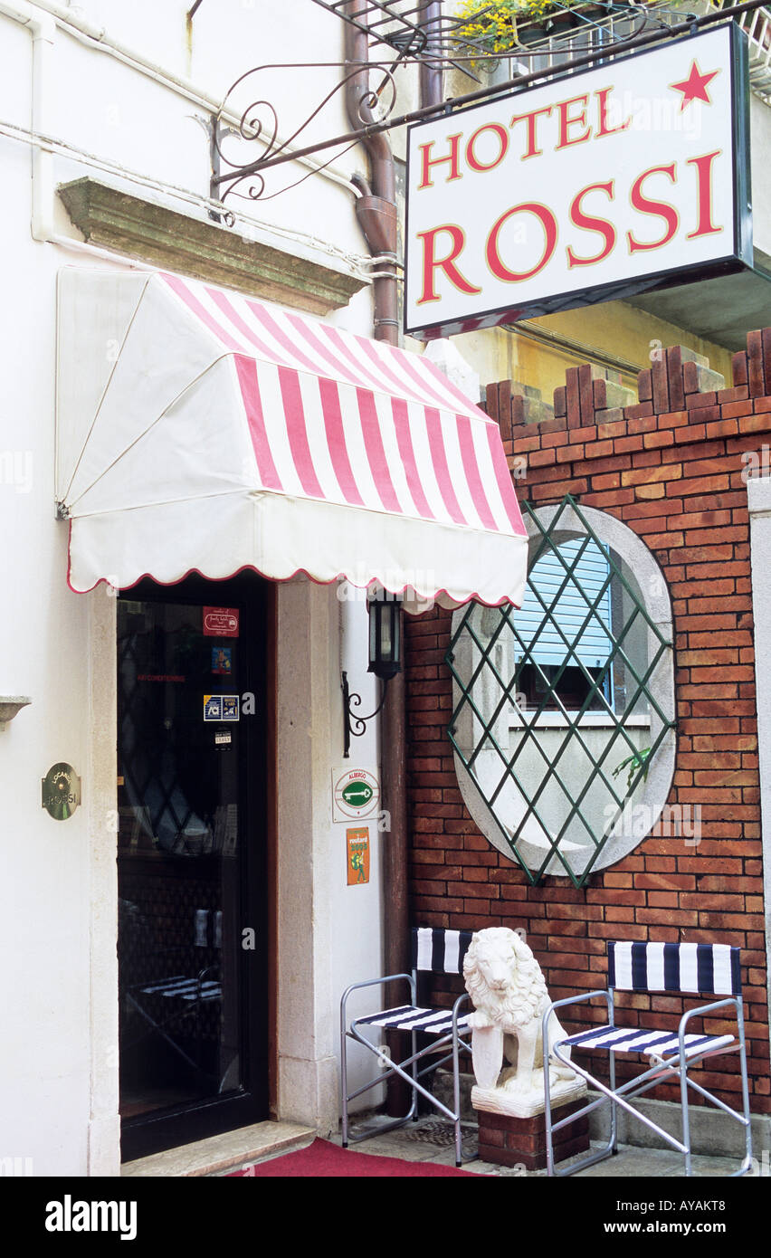 Hotel Rossi exterior close up of entrance red and white Stock Photo - Alamy