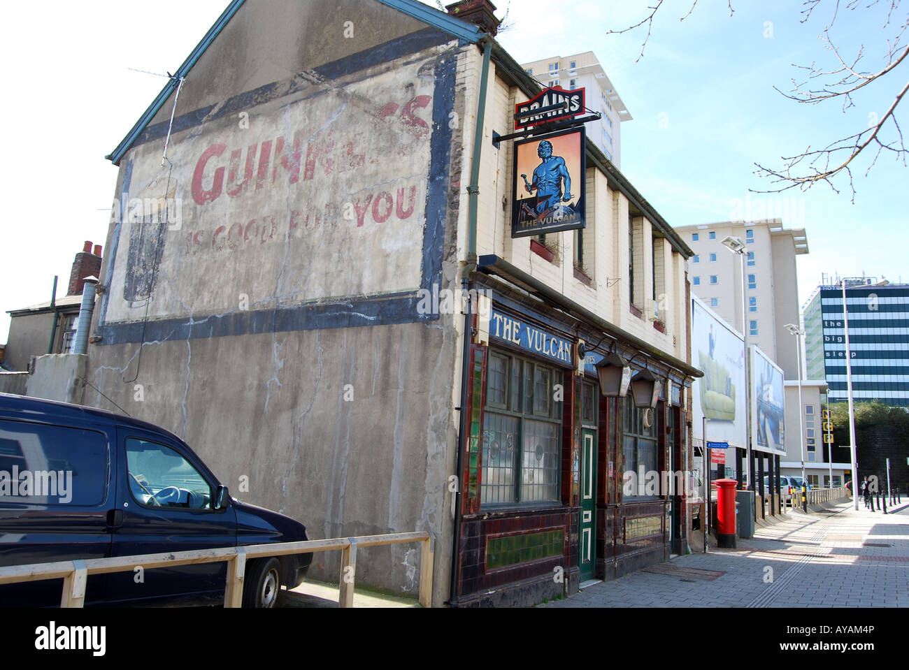 vulcan inn public house cardiff showing, on the gable end, a Guinness ...