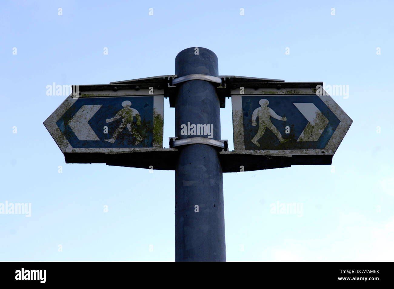 public footpath both ways two sign walking right of way blue sky sunny ...