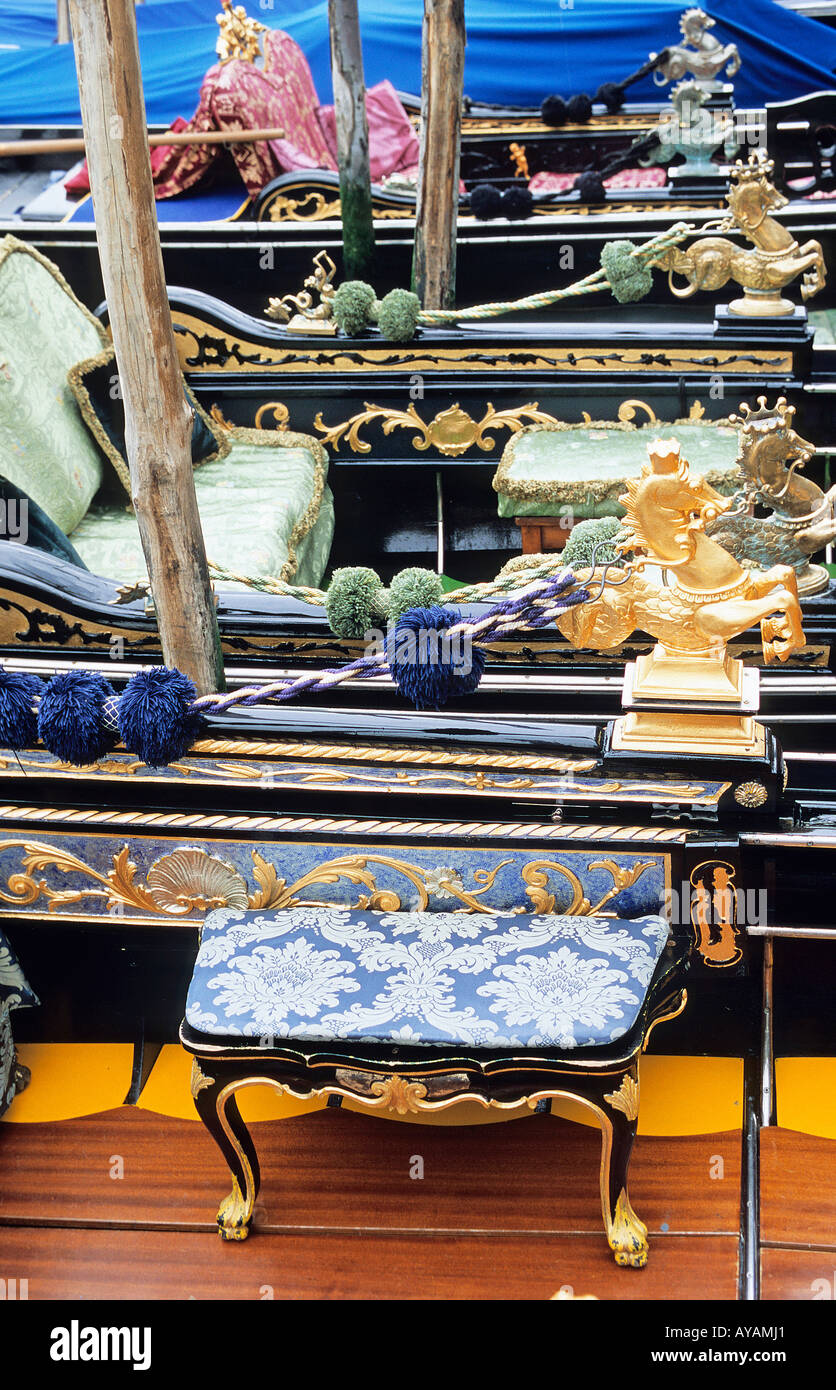 Gondolas moored close up of interior decoration blue and gold Stock ...