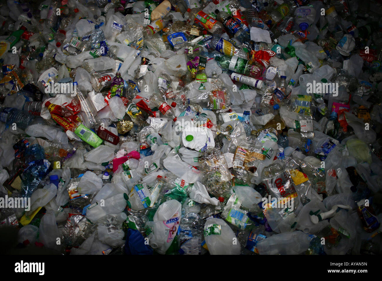 A bail of plastic bottles is seen before being transported to recycling ...