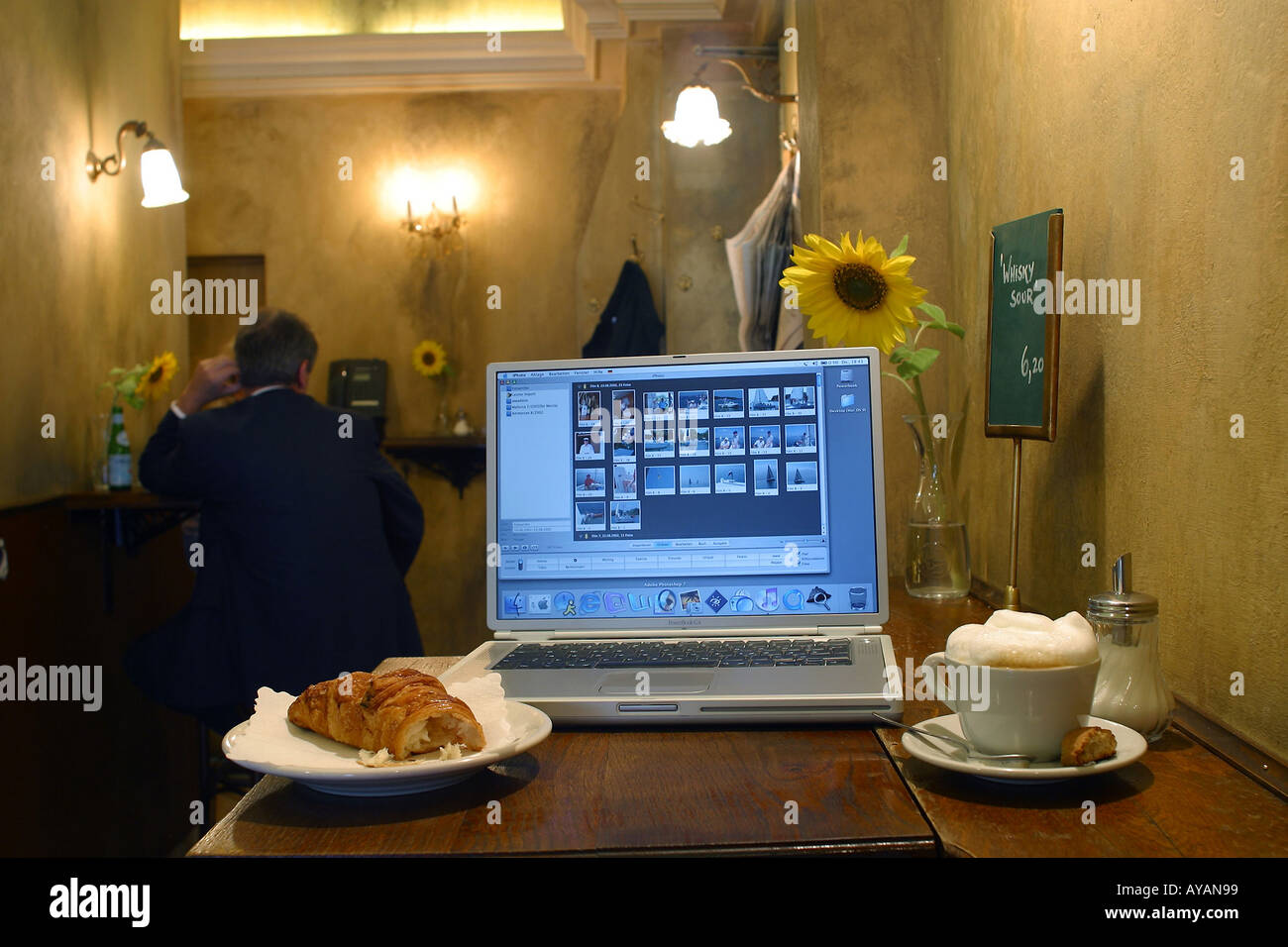 Laptop in Cafe Bar Stock Photo - Alamy