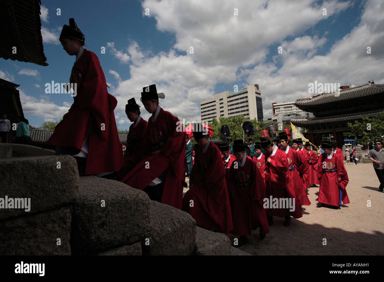 South Korea Seoul Actors in historical period costume perform re ...