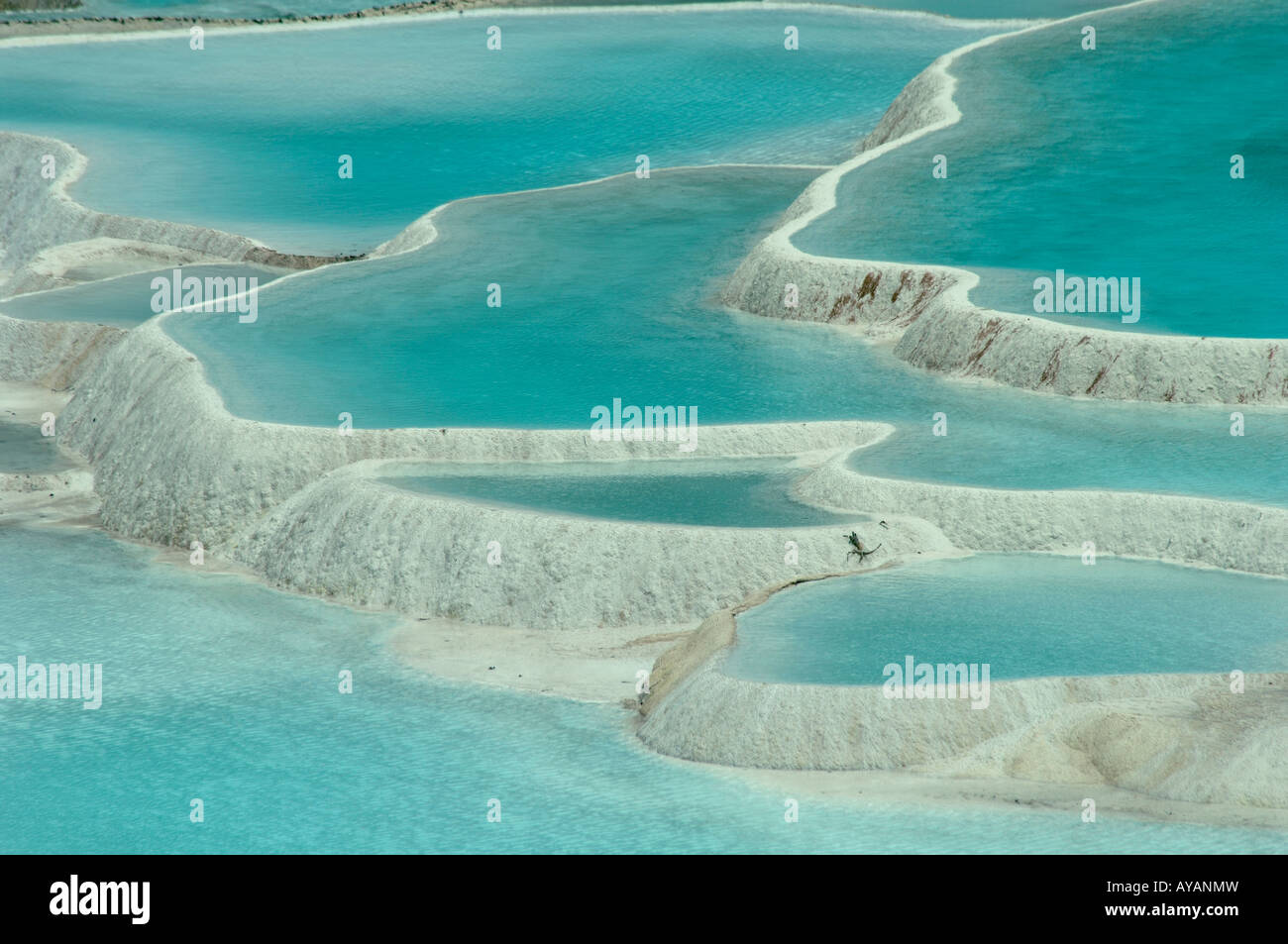 Travertine terrace part of karst landscape at Huanglong Yellow Dragon ...