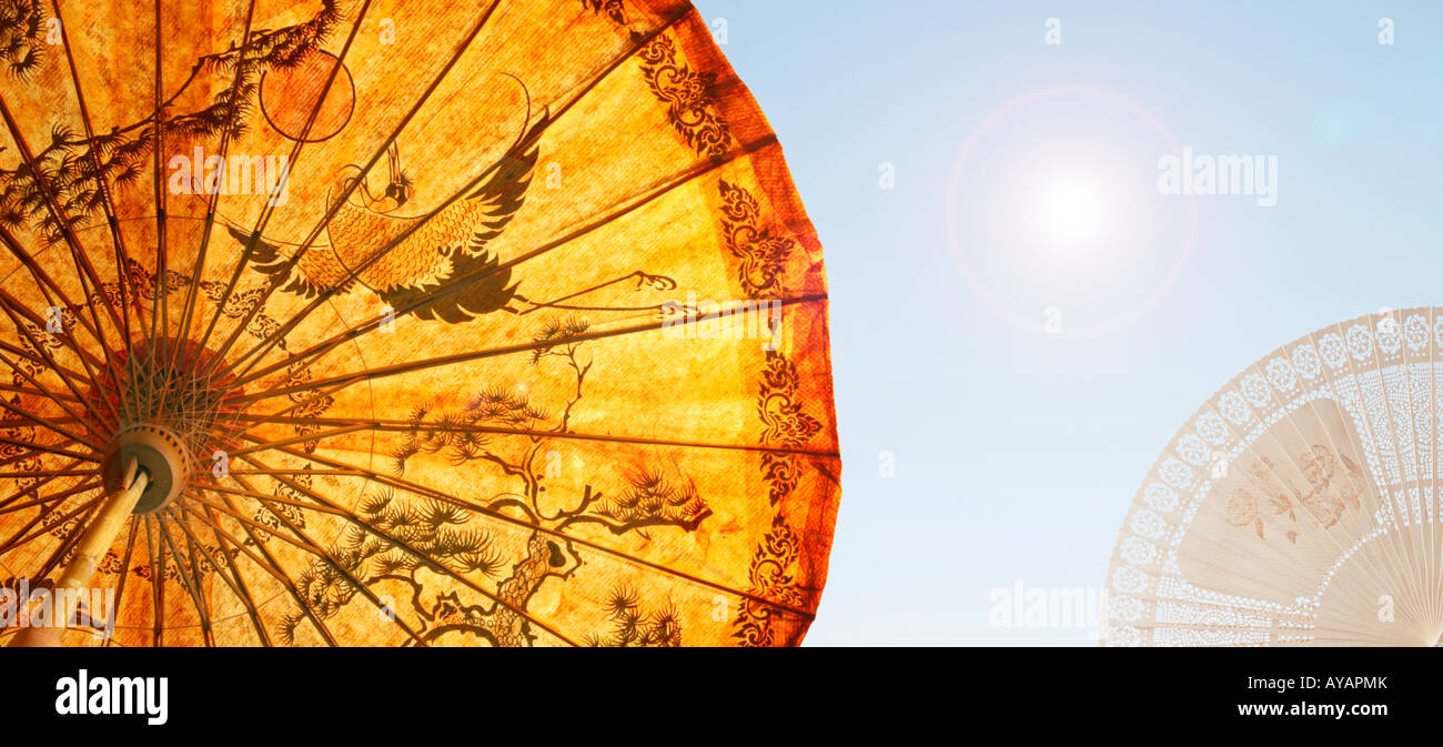 An oriental parasol and fan panoramic Stock Photo - Alamy