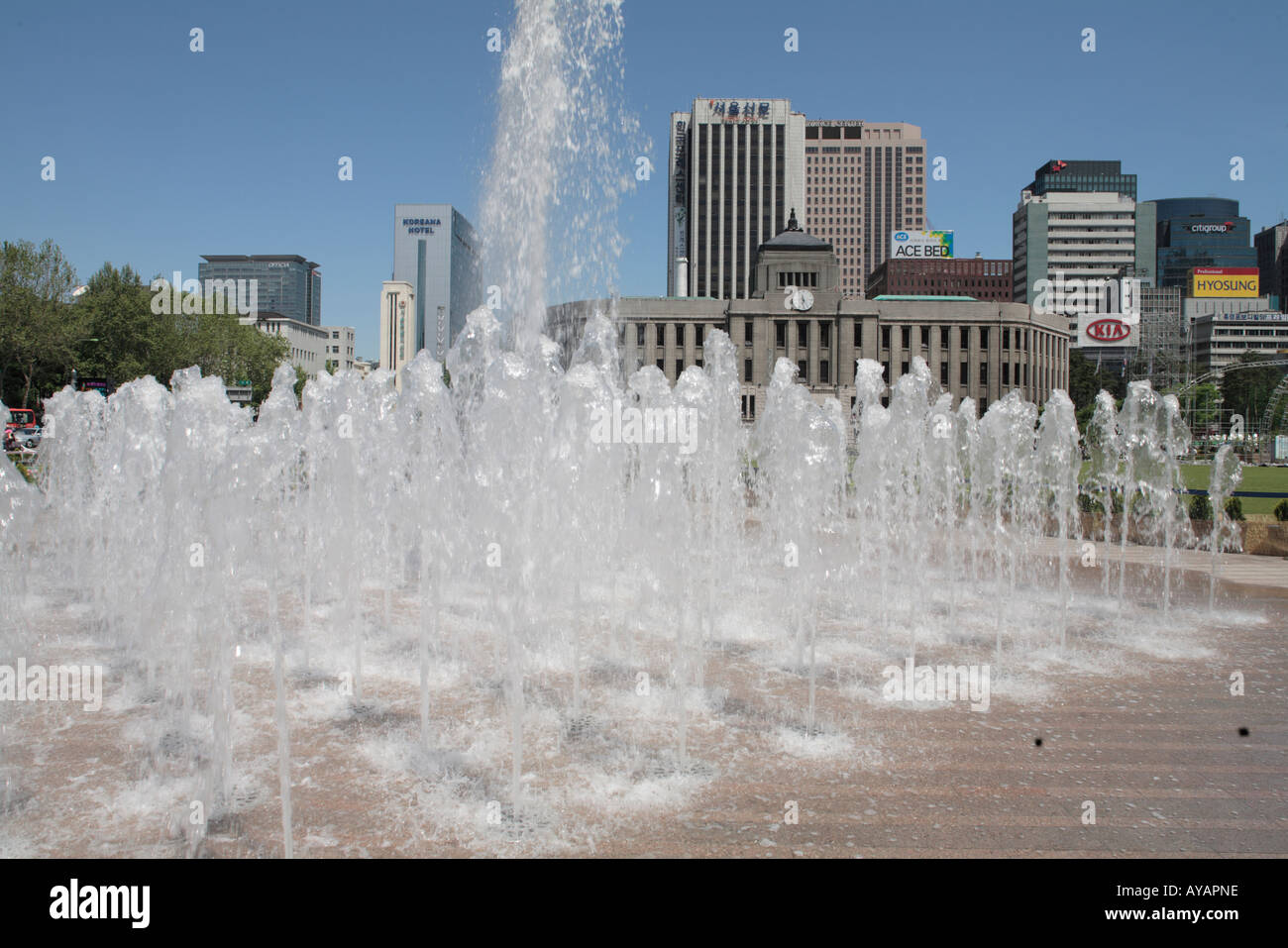 South Korea Seoul Water fountain outside City Hall Building Stock Photo ...