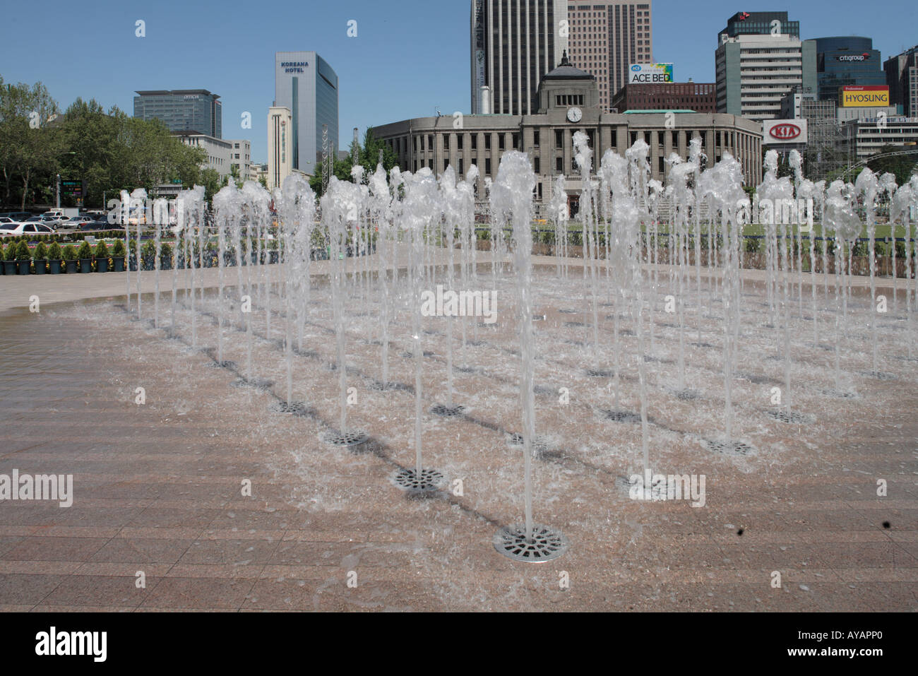South Korea Seoul Water fountain outside City Hall Building Stock Photo ...