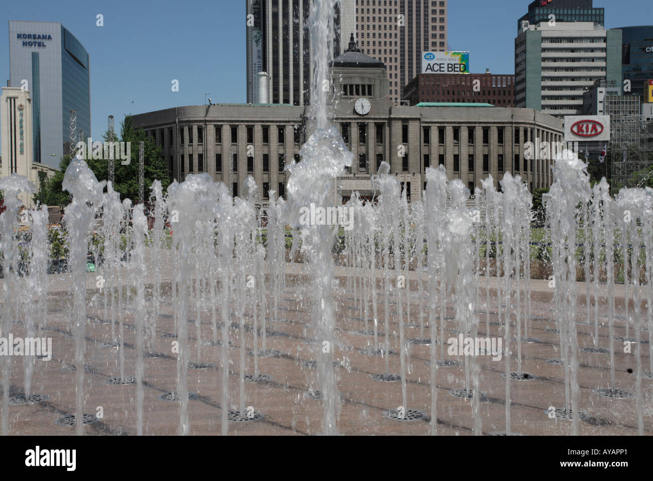 South Korea Seoul Water fountain outside City Hall Building Stock Photo ...