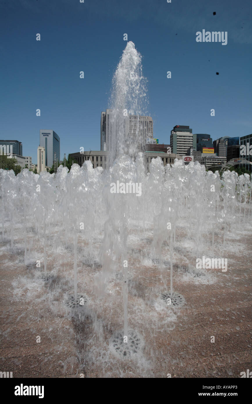 South Korea Seoul Water fountain outside City Hall Building Stock Photo ...