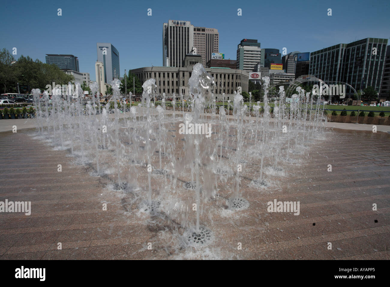 South Korea Seoul Water fountain outside City Hall Building Stock Photo ...