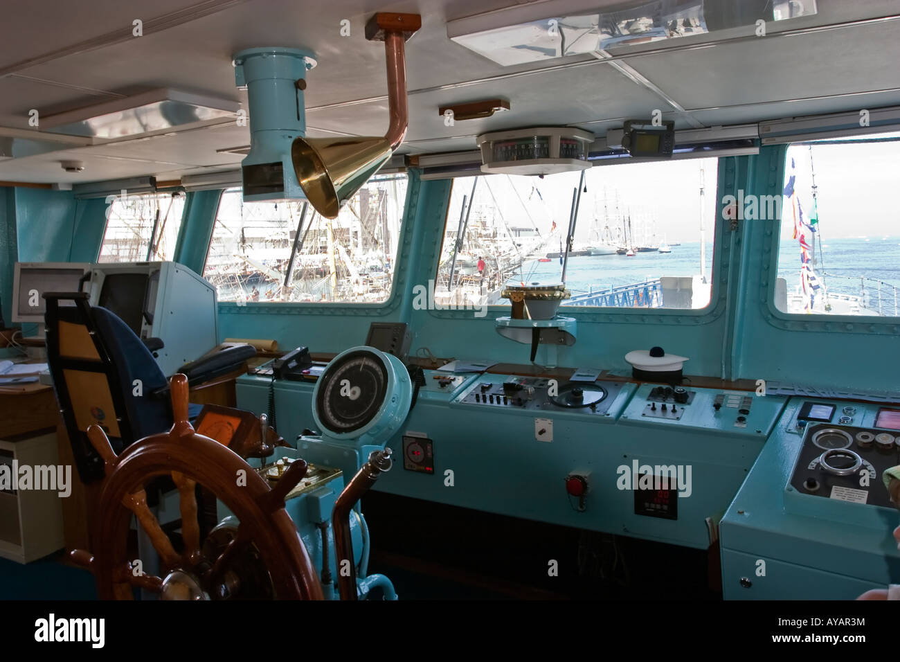 View from the bridge of an Irish offshore naval patrol vessel Stock ...