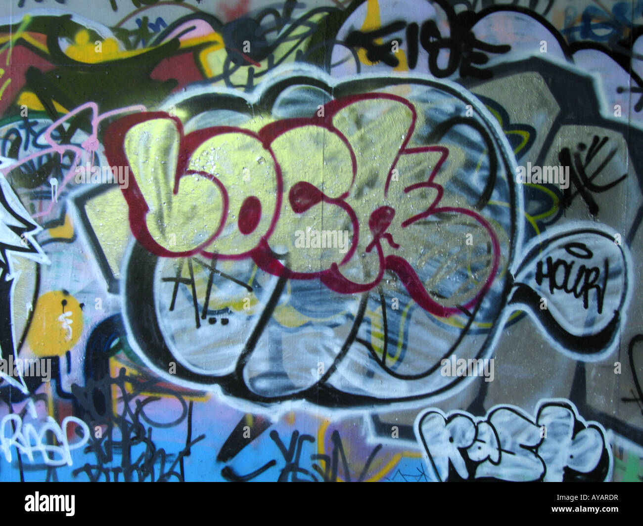 Graffiti painted on a concrete wall Dunton Green Kent England UK Stock ...