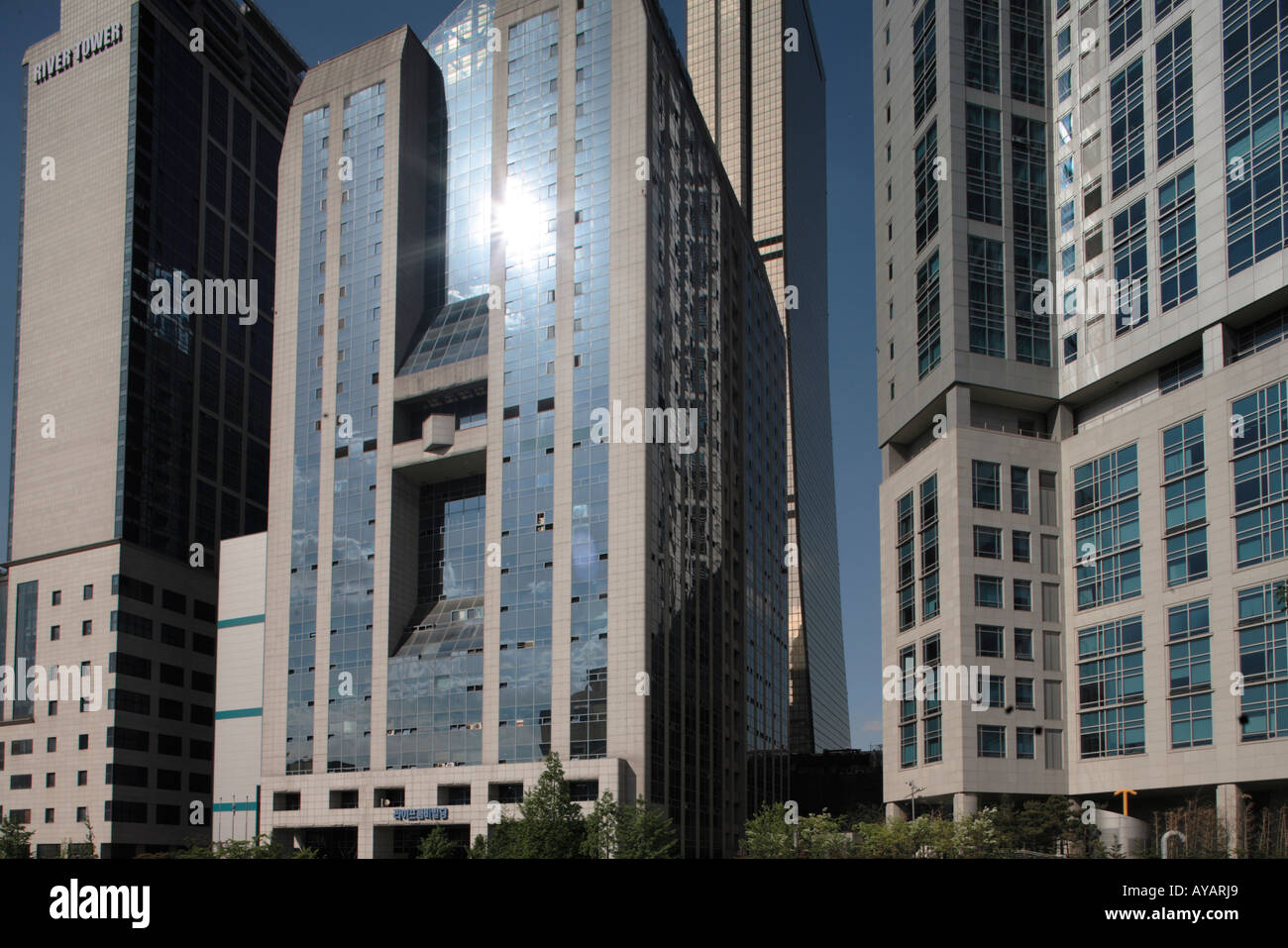 South Korea Seoul Exterior view of glass and steel modern office ...