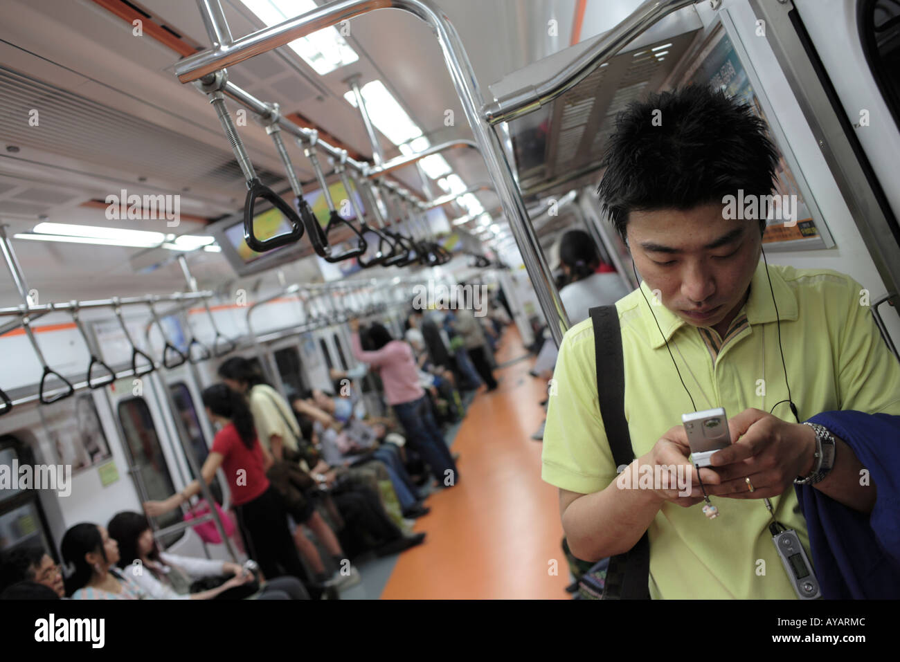 South Korea Seoul Passengers on Seoul Metro commuter train during evening rush hour Stock Photo ...