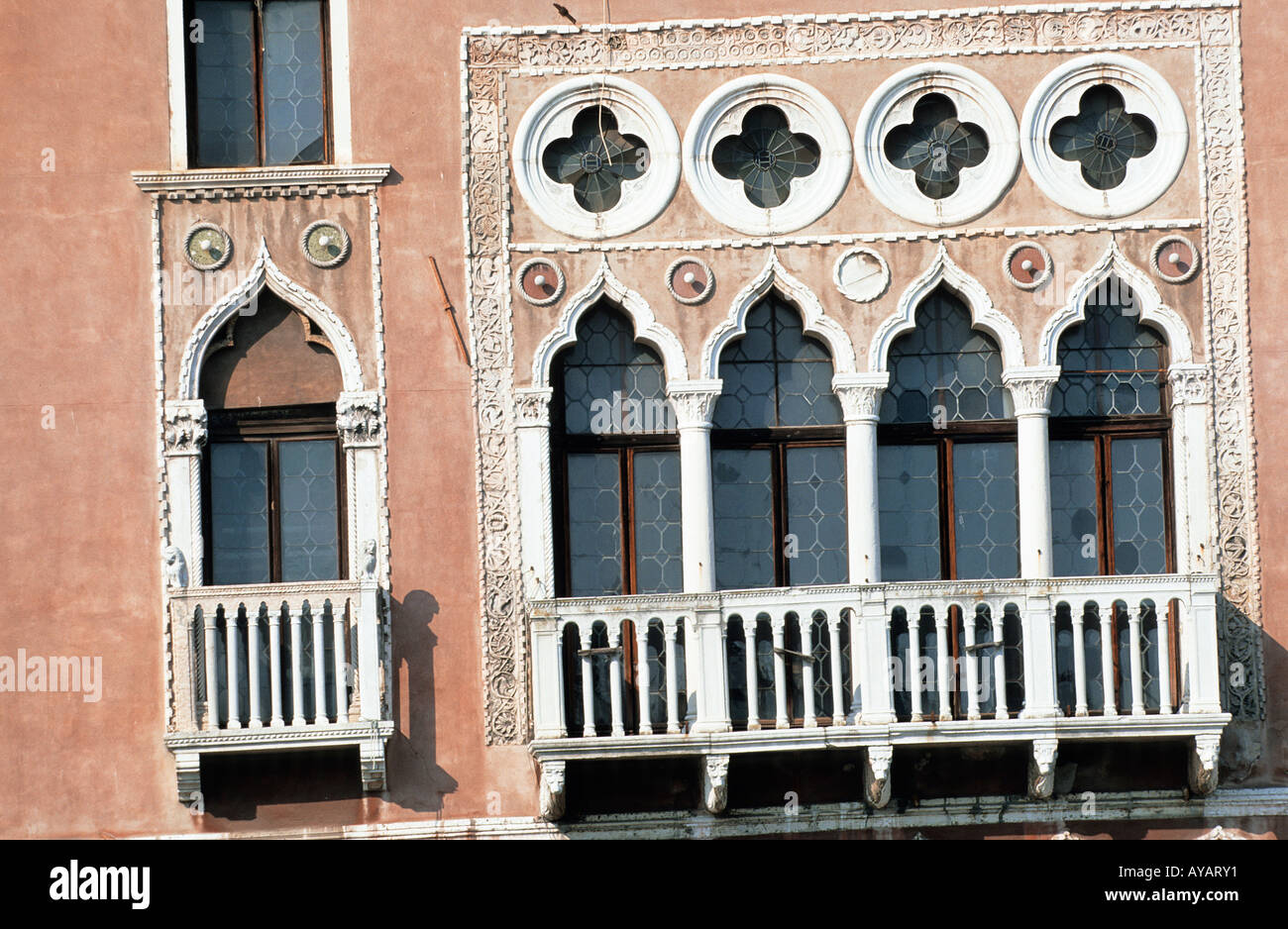 Palazzo Sagredo building exterior window detail red and white Stock ...
