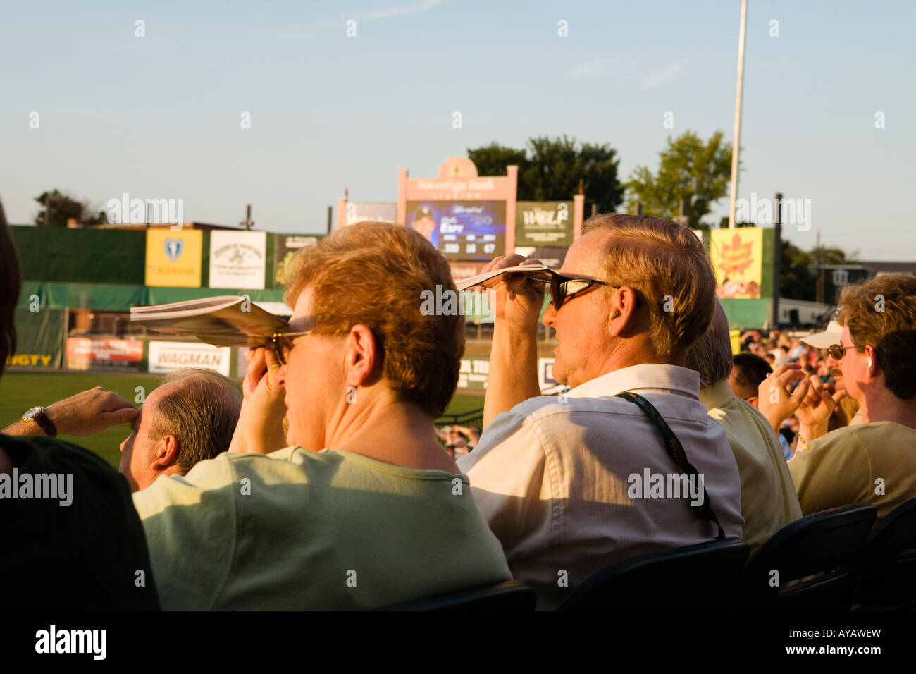 Baseball fans sheilding there eyes from the sun Stock Photo - Alamy