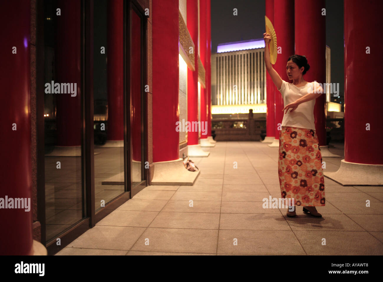 Taiwan Taipei Young woman practice flamenco dancing outside National ...