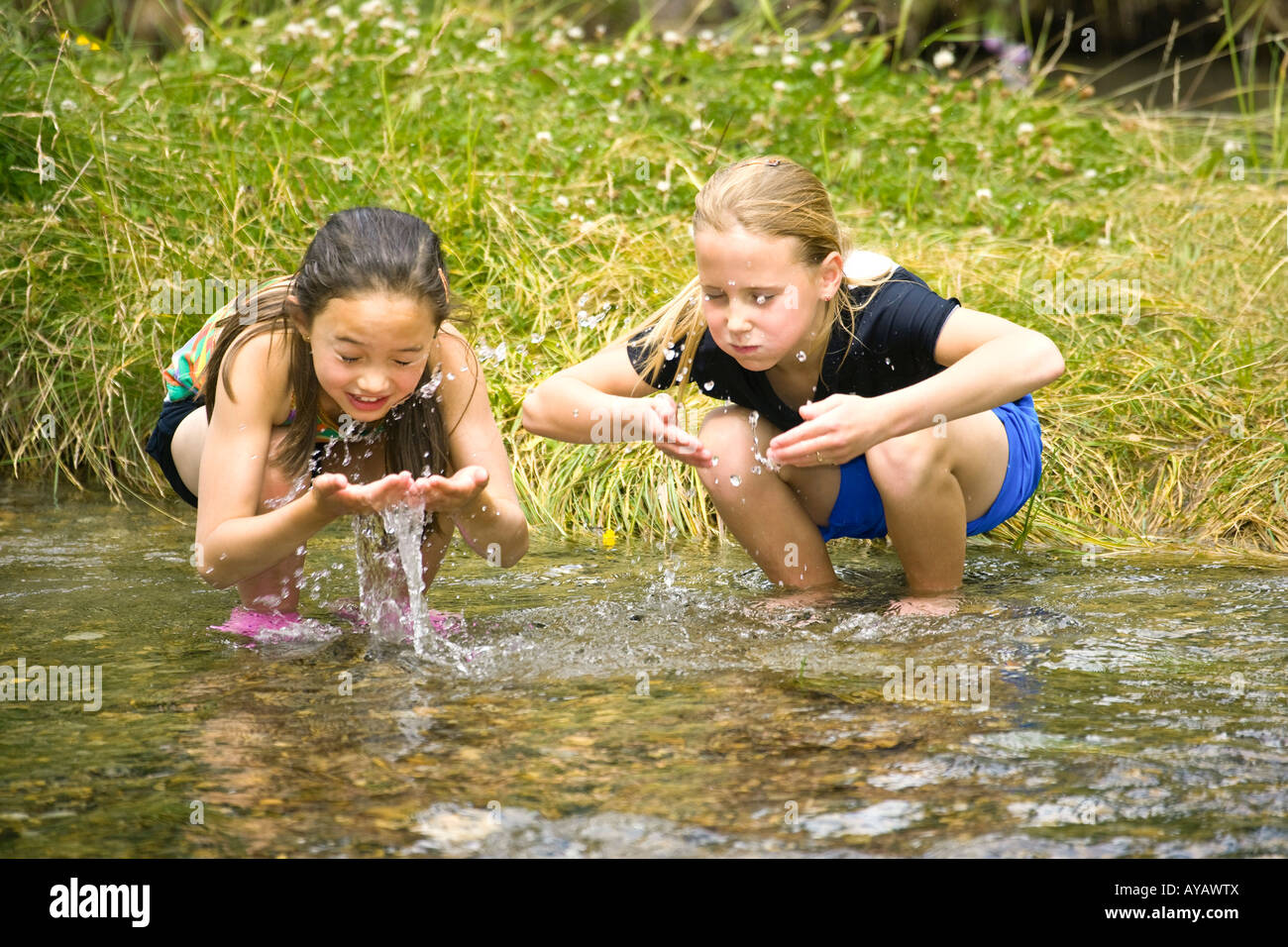 Children playing in stream Stock Photo - Alamy