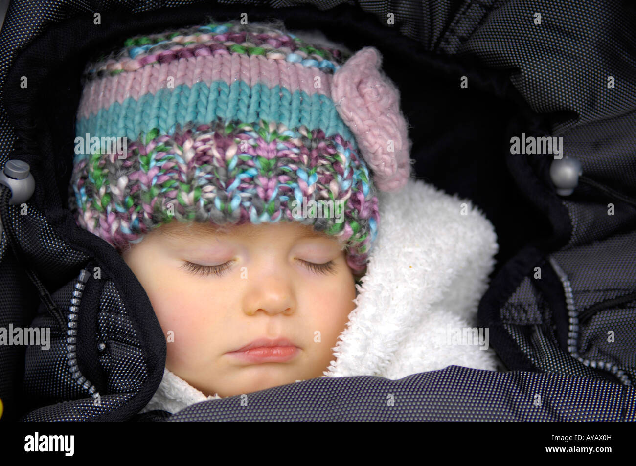 baby girl woolly hat asleep rest sleep cute beautiful one year old ...