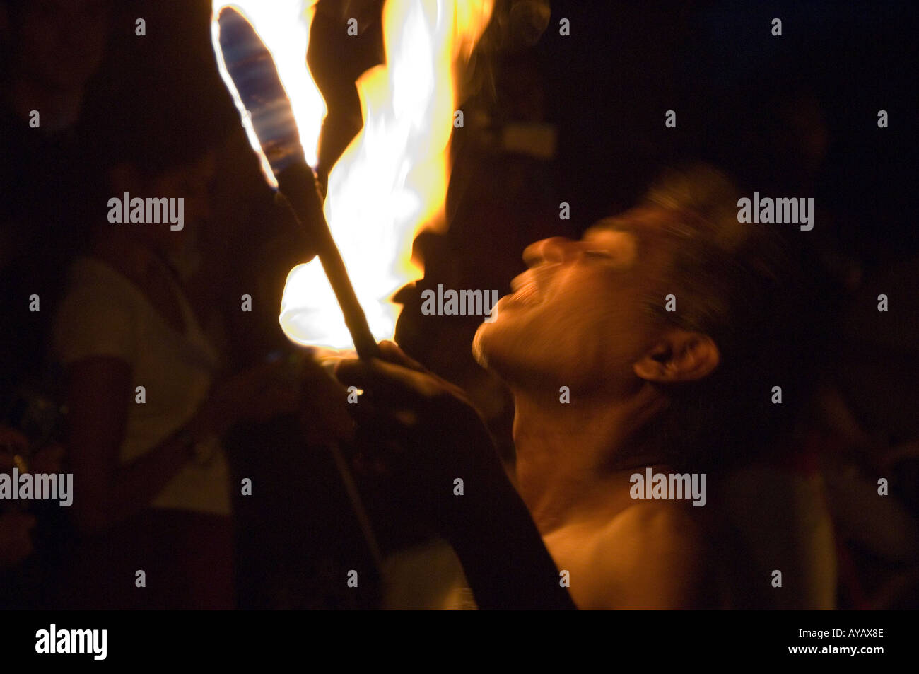 Fire eater at the Pathi Dance Lanka show in Ampitiya, Kandy, Sri Lanka ...