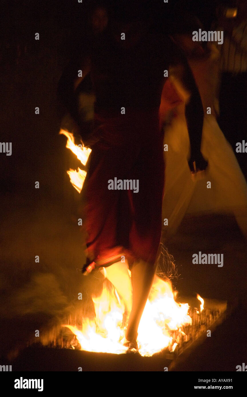 Fire walker at the Pathi Dance Lanka show in Ampitiya, Kandy, Sri Lanka ...