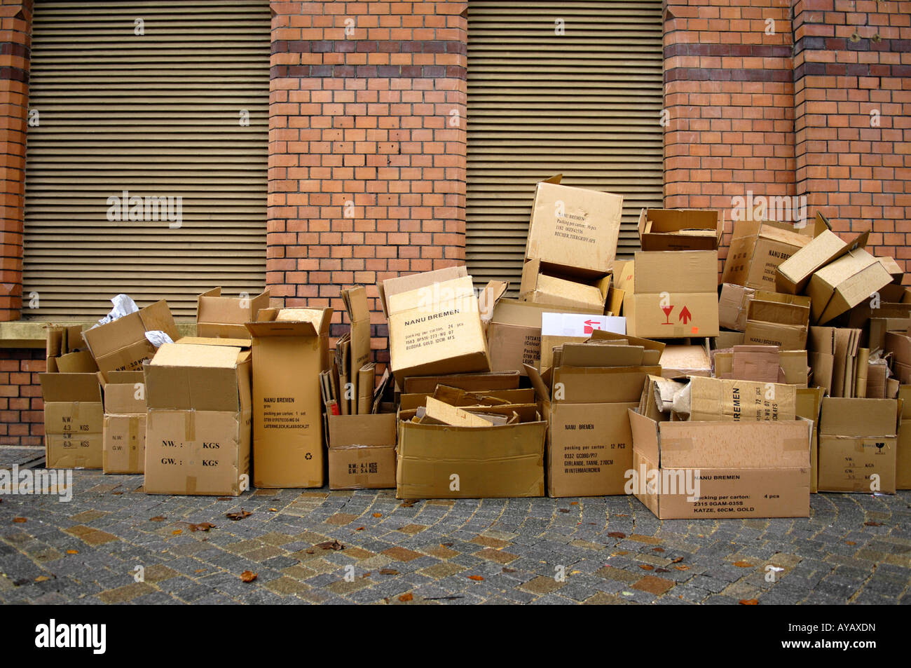 pile cardboard boxes litter waste packaging street empty rubbish ...