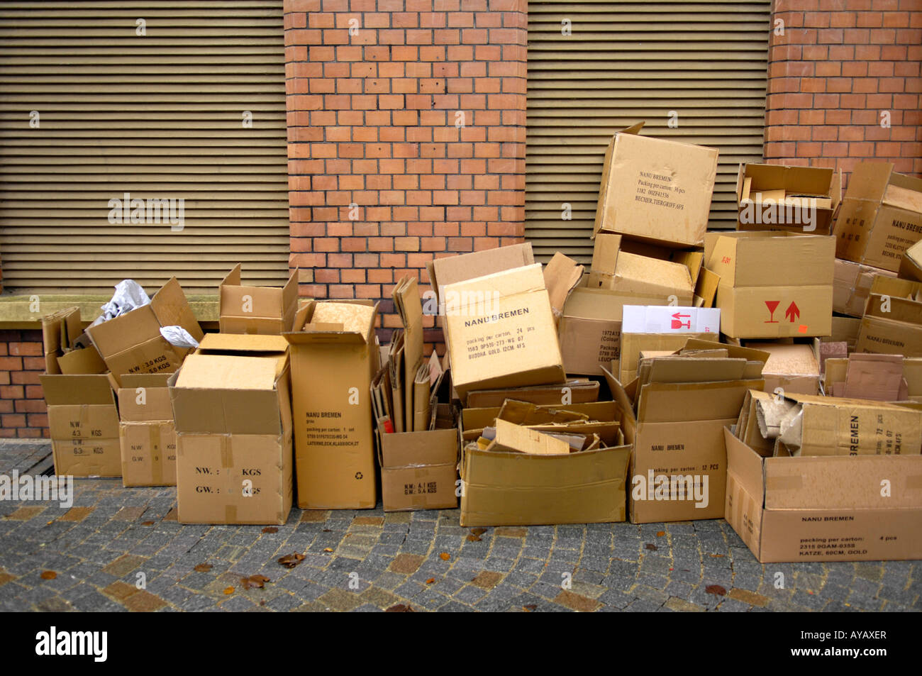 pile cardboard boxes litter waste packaging street empty rubbish ...
