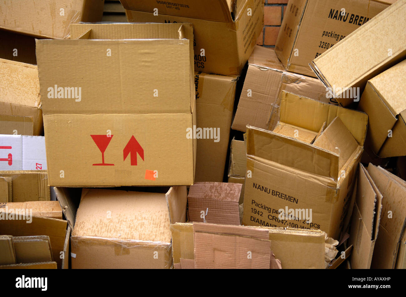 pile cardboard boxes litter waste packaging street empty rubbish ...