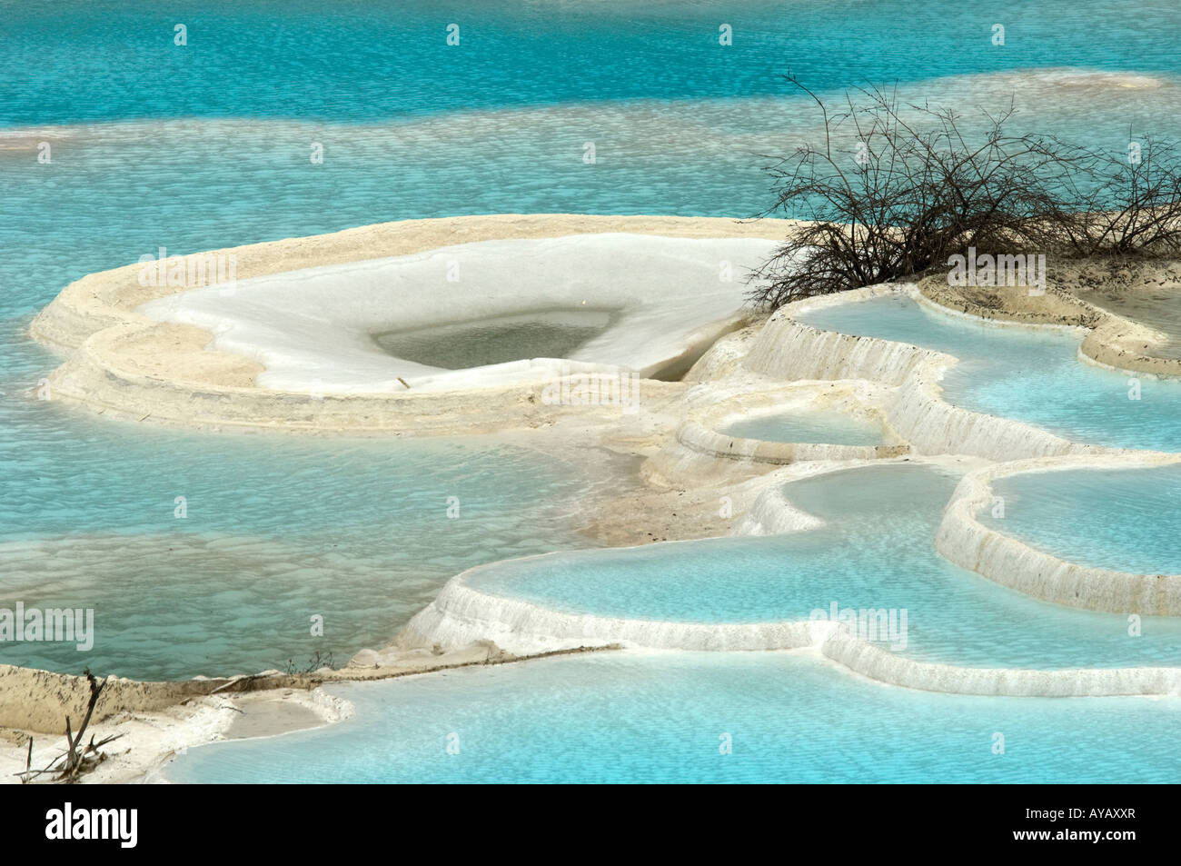 Travertine terrace - part of karst landscape at Huanglong (Yellow ...