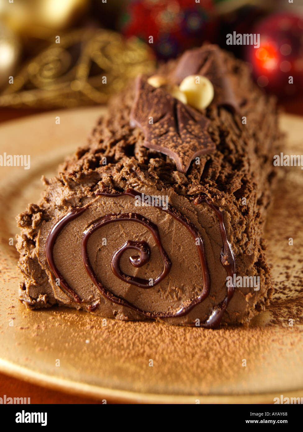Frosted christmas chocolate log dessert hi-res stock photography and ...
