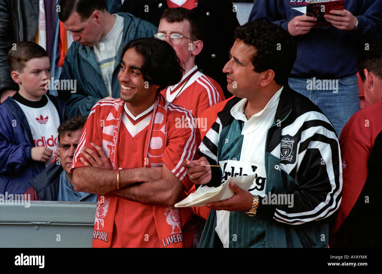 Two Asian Liverpool fans at Anfield April 1996 Stock Photo - Alamy