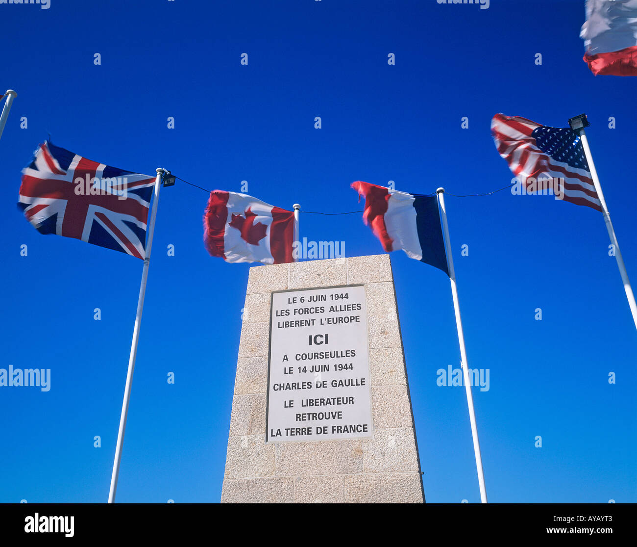Monument and Flags Sword Beach Stock Photo - Alamy