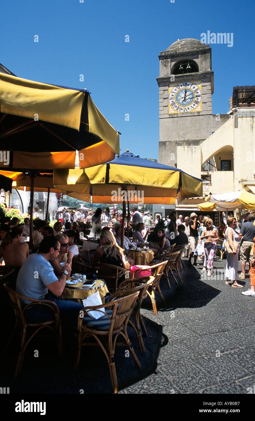 Cafes and restaurants in the main square of Capri in Italy Stock Photo ...