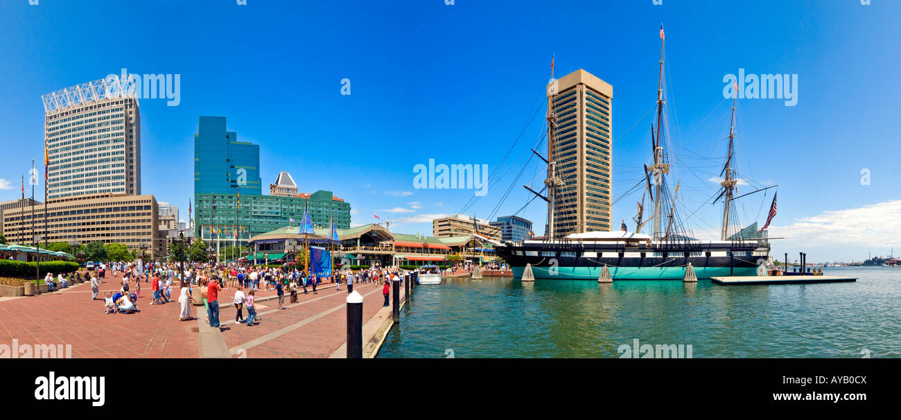 Waterfront buildings at Inner Harbor in Baltimore Maryland on a clear ...