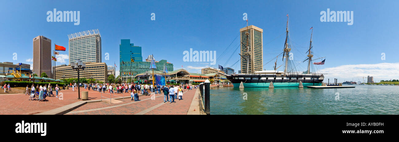 Waterfront buildings at Inner Harbor in Baltimore Maryland on a clear ...