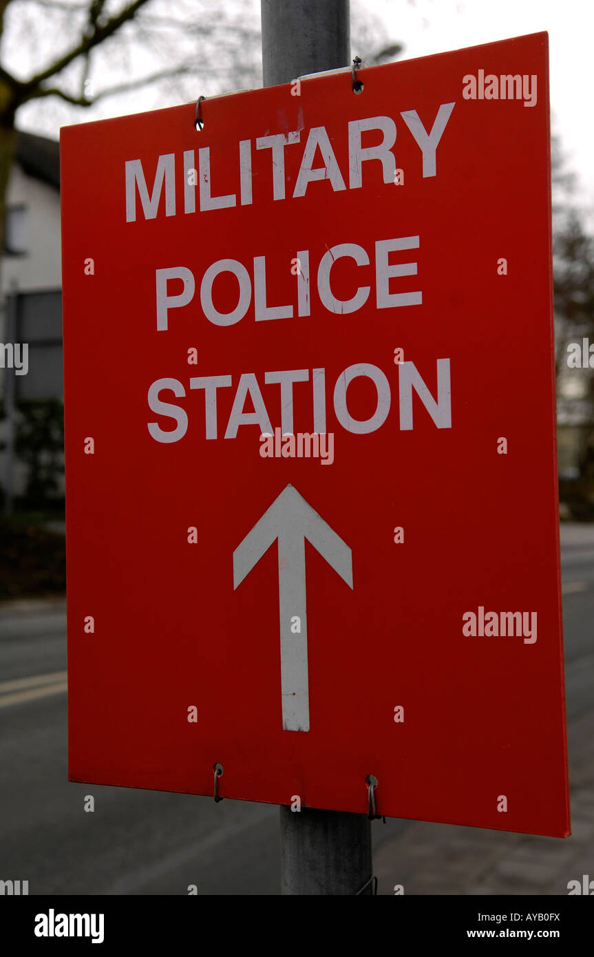 red military police station sign sennelager germany deutschland arrow ...