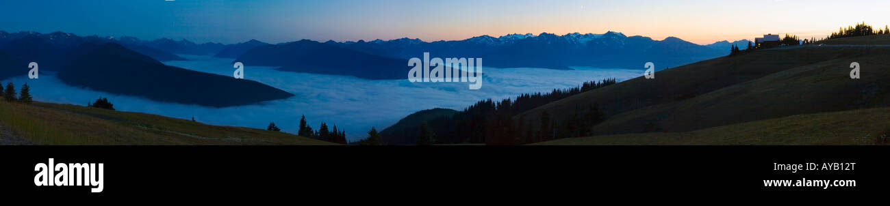Sunset and crescent moon as seen from Hurricane Ridge in Olympic ...