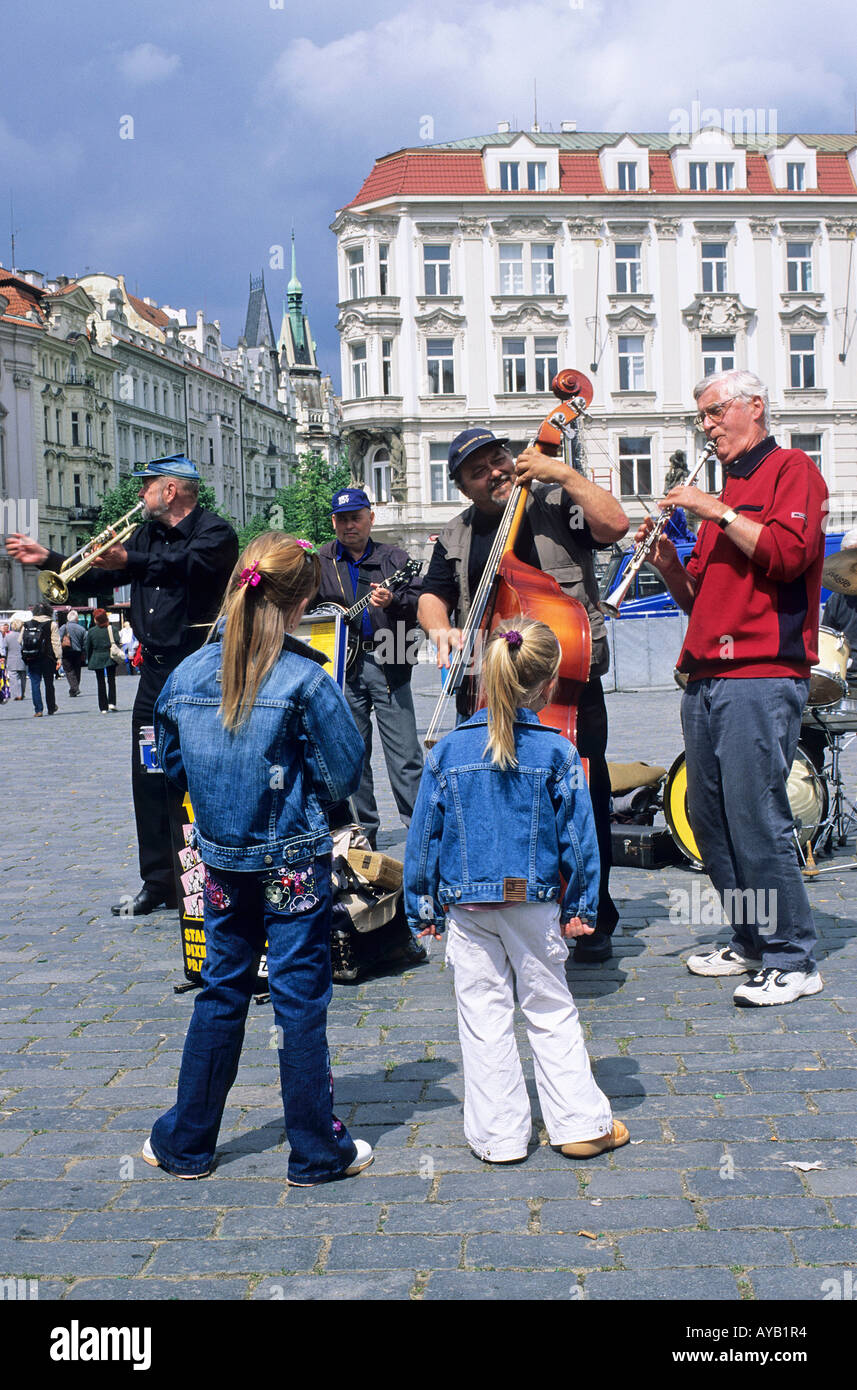 Kids watching jazz band on Staromestske namesti Old Town Square in ...