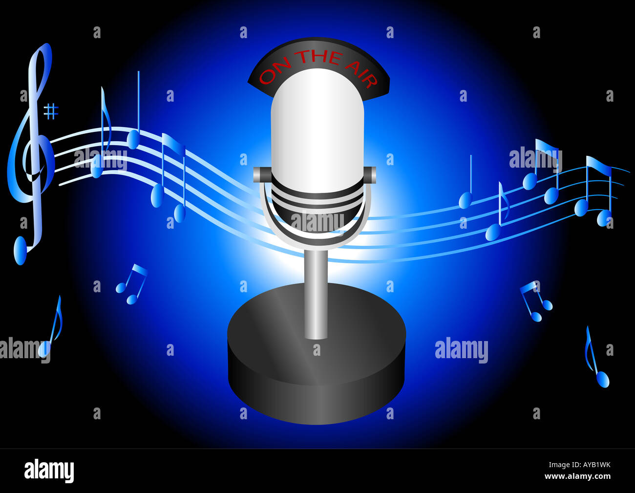 Tabletop microphone illustration with musical notes Stock Photo - Alamy