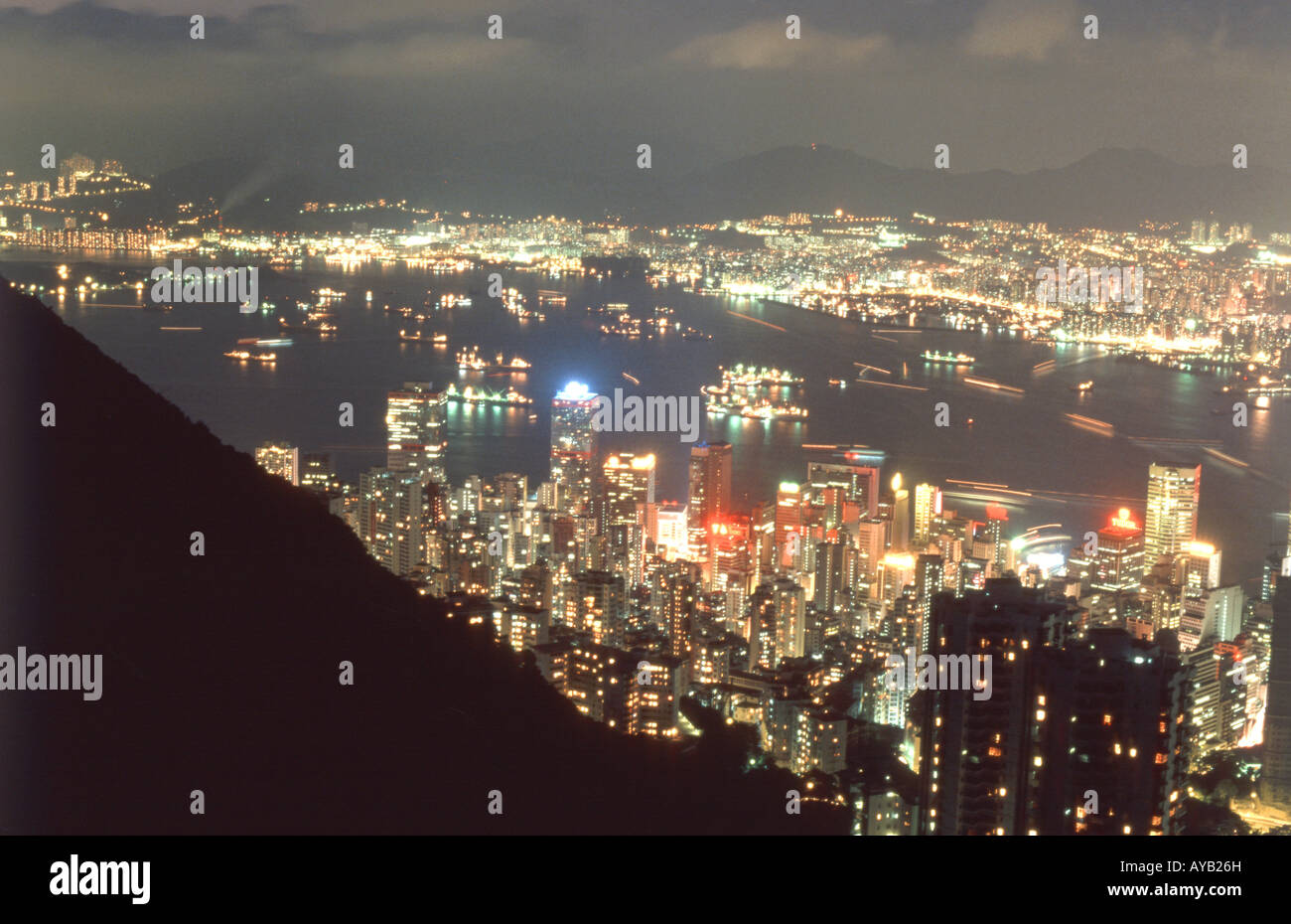 City cityscape lights lit skyscrapers reflections harbour hi-res stock ...