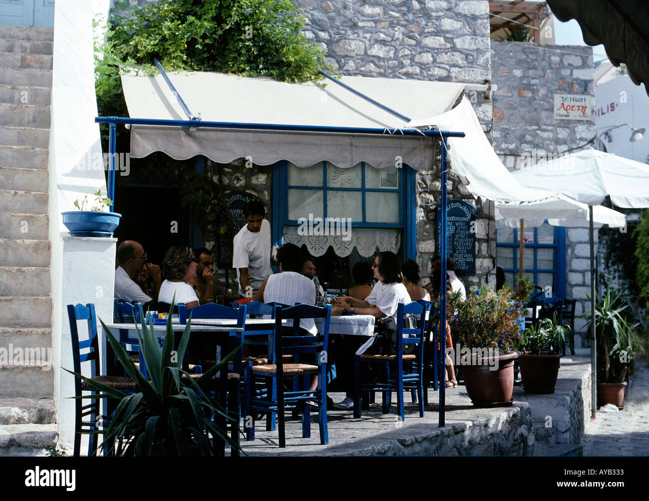 Street and Cafe at the Town of Hydra Greece Stock Photo - Alamy