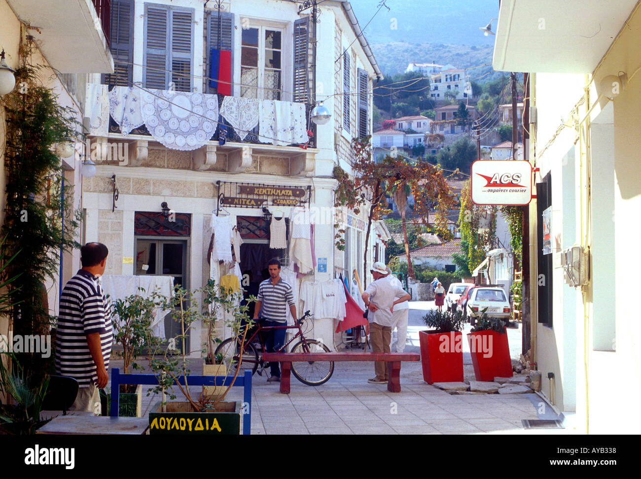 Back street scene in village of Vathi in Ithaca, Greece Stock Photo - Alamy