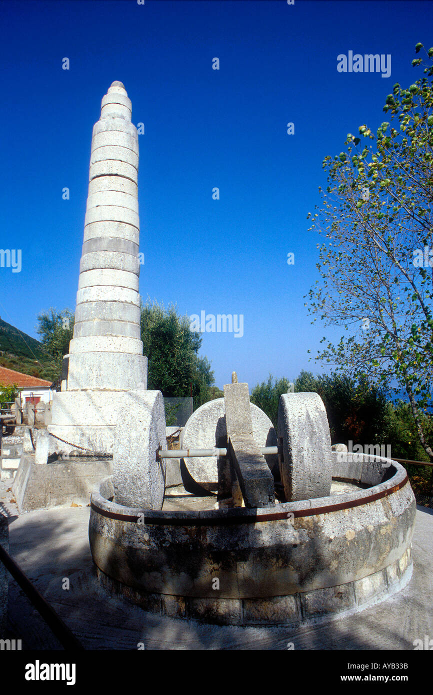 Stone flour grinding wheels in museum in Exogi Greece Stock Photo - Alamy