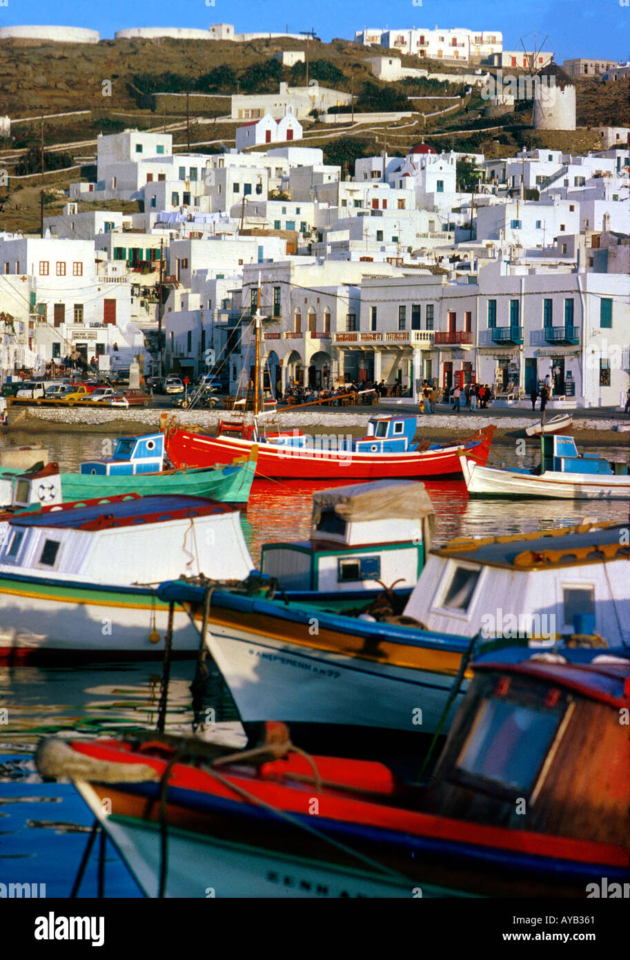 Mykonos Greece harbour Stock Photo - Alamy